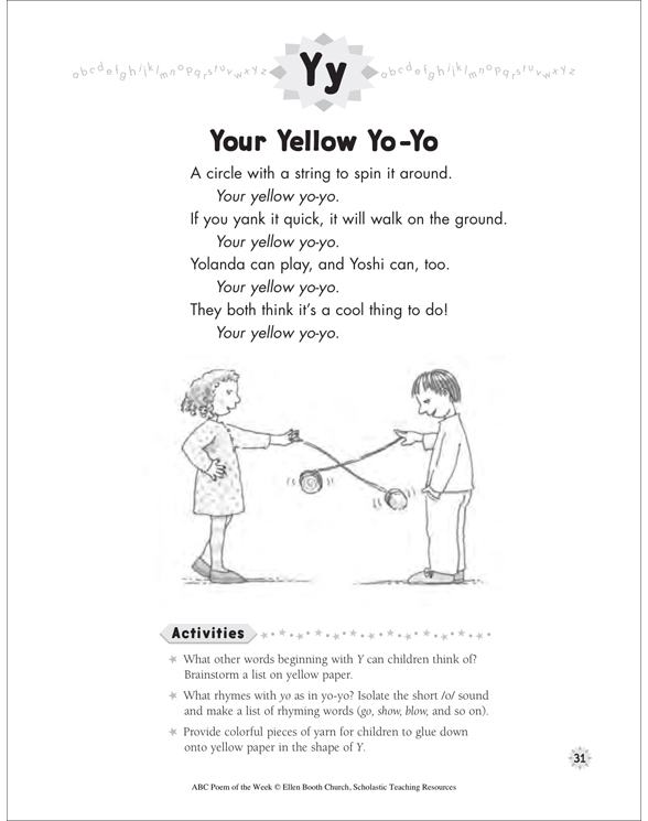 Your Yellow Yo-Yo (Letter Y): Poem | Printable Lesson Plans, Ideas and ...