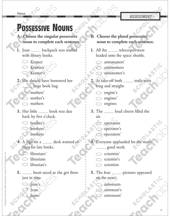 Possessive Nouns (Gr 2–3): Grammar Practice | Printable Skills Sheets