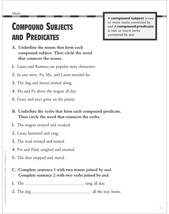Compound Subjects & Predicates: Grammar Practice (Grade 3) | Printable ... Compound Subjects & Predicates: Grammar Practice (Grade 3) | Printable ...