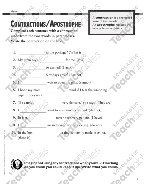 contractions worksheet tes