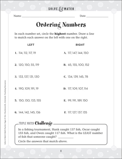 maths worksheets ordering numbers