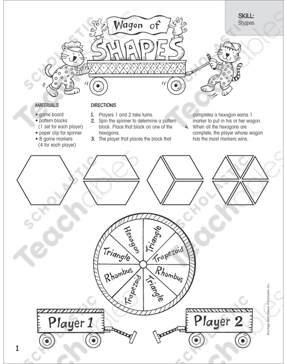 Wagon of Shapes: One-Page Math Game | Printable Game Boards and Skills ...