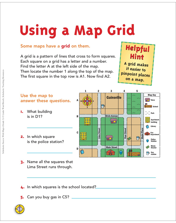 Using a Map Grid: Grade 3 Map Skills | Printable Maps and Skills Sheets