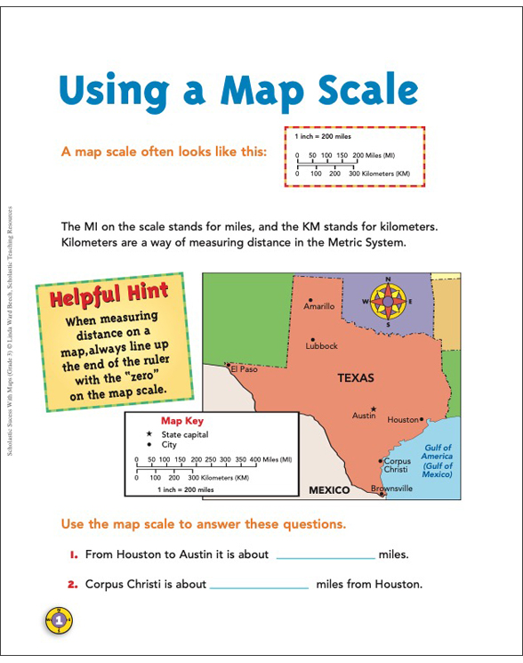 Using a Map Scale: Grade 3 Map Skills | Printable Maps and Skills Sheets