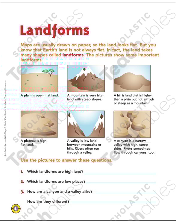 Landforms Worksheets 3rd Grade