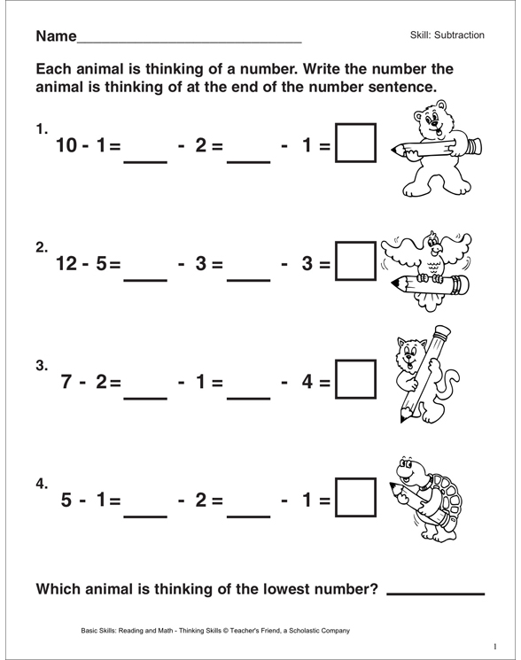3-Step Subtraction Sentences | Printable Skills Sheets