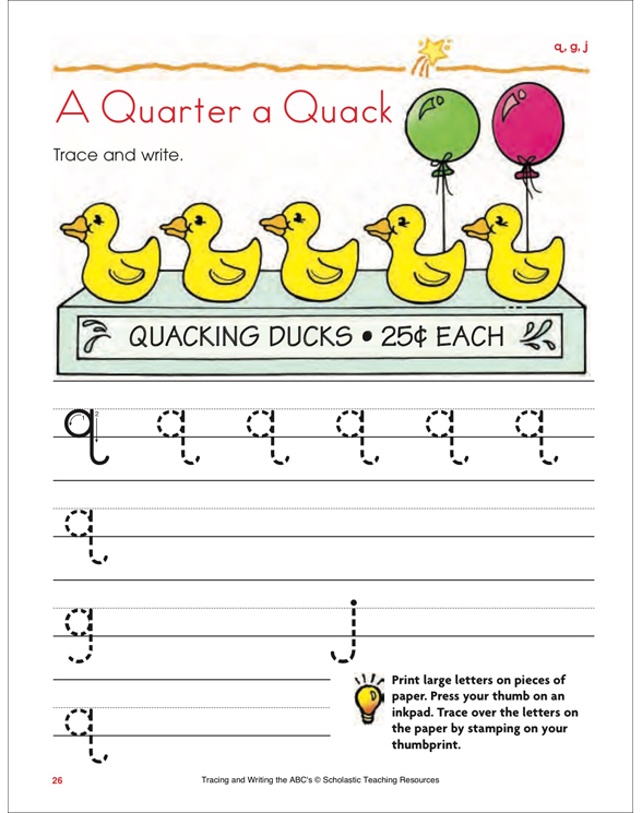 A Quarter a Quack: Tracing and Writing Lowercase Letters (q, g, j ...
