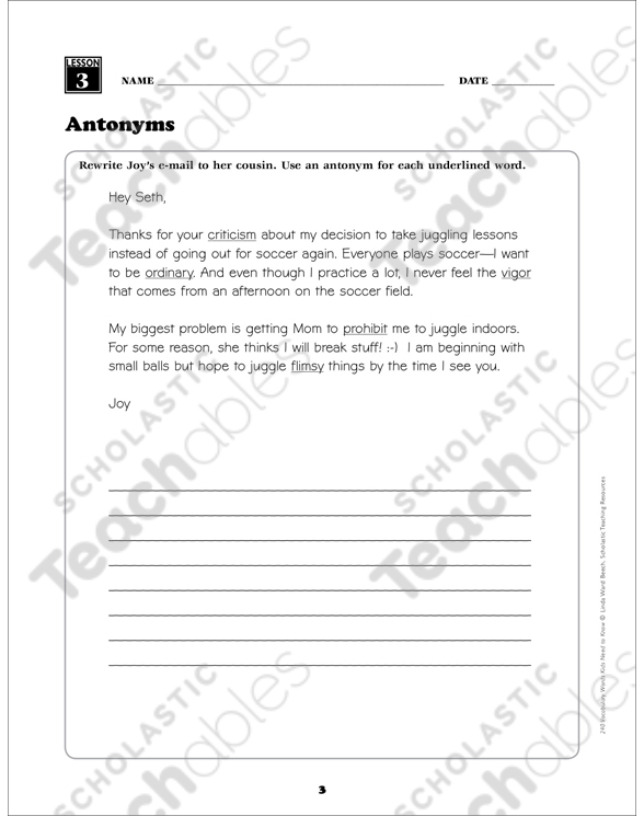 Antonyms: Grade 5 Vocabulary | Printable Skills Sheets