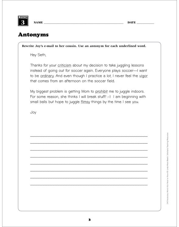 Antonyms: Grade 5 Vocabulary | Printable Skills Sheets