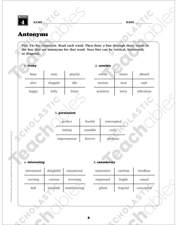 Antonyms: 5th Grade Vocabulary | Printable Skills Sheets