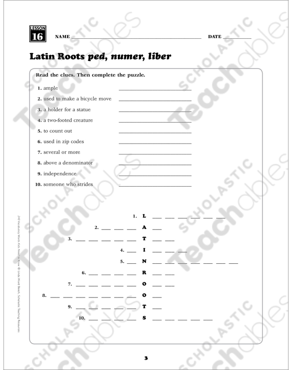 Latin Roots (ped, numer, liber): Grade 5 Vocabulary | Printable Skills ...