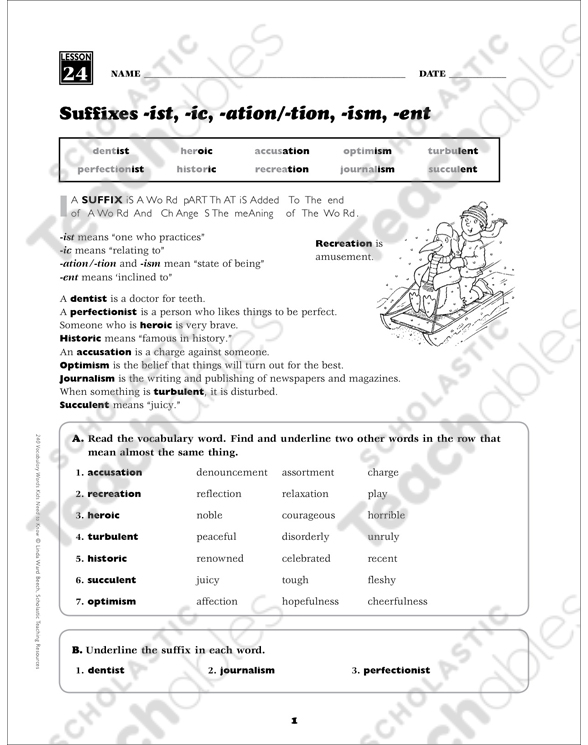 Suffixes (-ist, -ic, -ation/-tion, -ism, -ent): Grade 5 Vocabulary ...