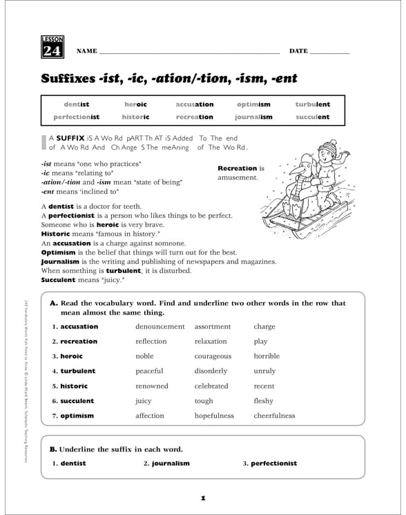 Suffixes (-ist, -ic, -ation/-tion, -ism, -ent): Grade 5 Vocabulary ...