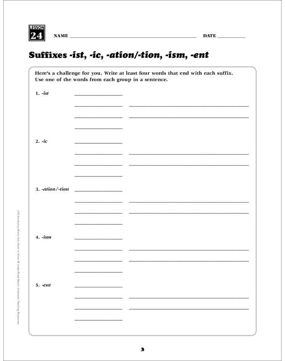Suffixes (-ist, -ic, -ation/-tion, -ism, -ent): Grade 5 Vocabulary ...