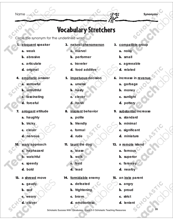 Vocabulary Stretchers (Synonyms) | Printable Skills Sheets
