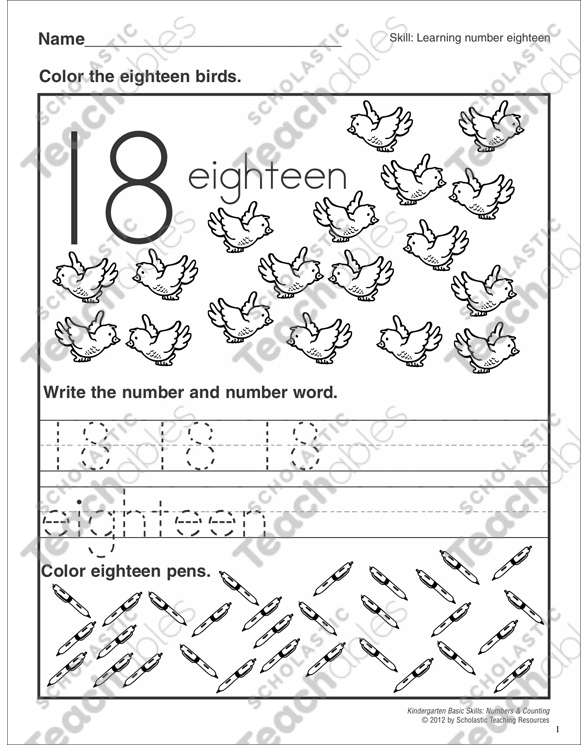 Learning Number Eighteen: Kindergarten Basic Skills (Numbers & Counting ...