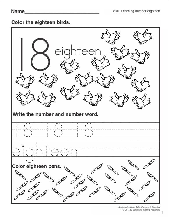 Learning Number Eighteen: Kindergarten Basic Skills (Numbers & Counting ...