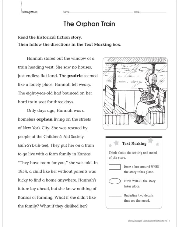 The Orphan Train: Close Reading Passage | Printable Lesson Plans, Ideas ...