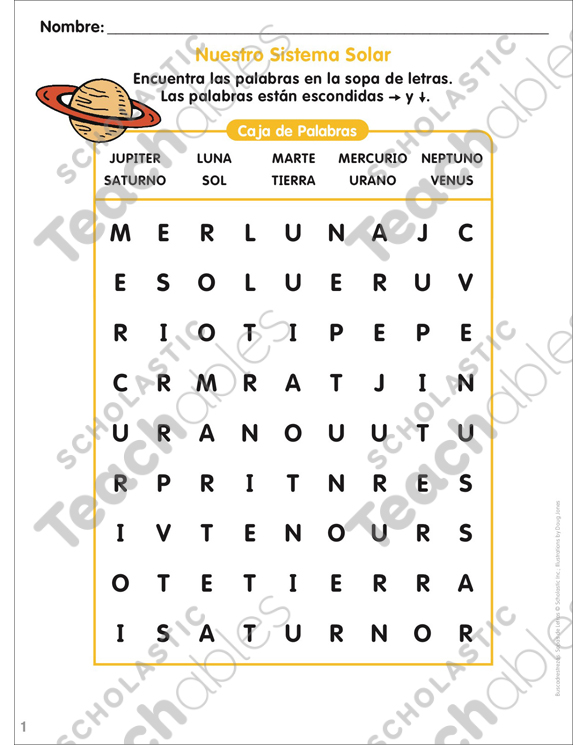 Sopa De Letras Del Sistema Solar
