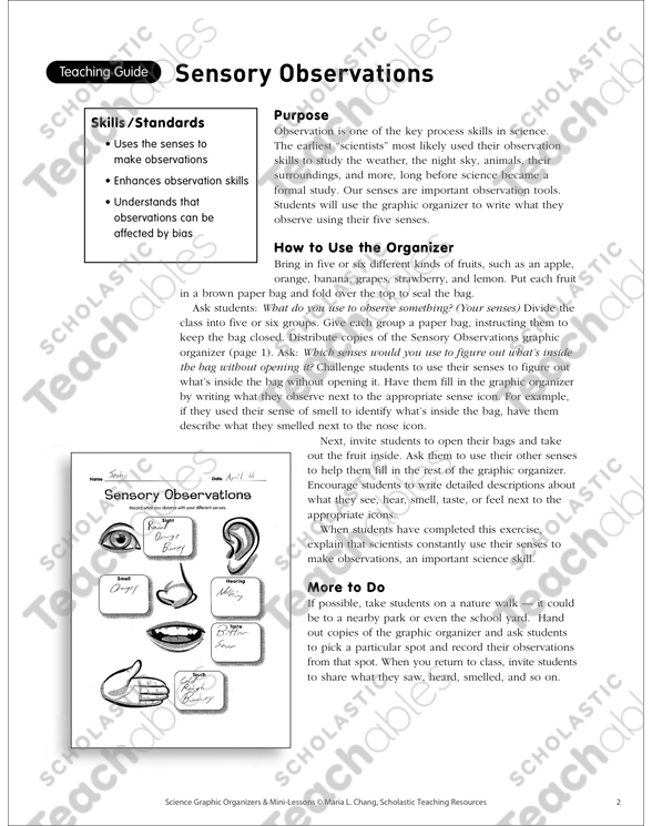 Sensory Observations: Science Mini-Lesson | Printable Graphic ...