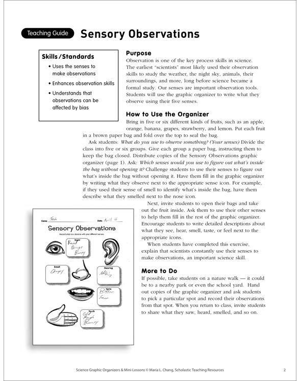 Sensory Observations: Science Mini-Lesson | Printable Graphic ...