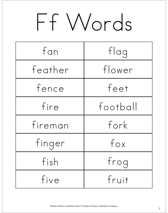 Letter Ff: Phonics Pictures | Printable Clip Art and Images