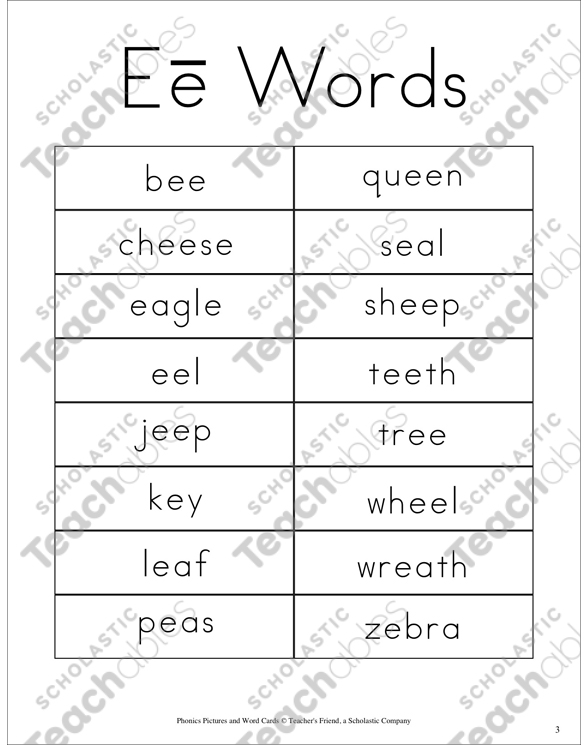 Long Ee: Phonics Pictures | Printable Clip Art and Images
