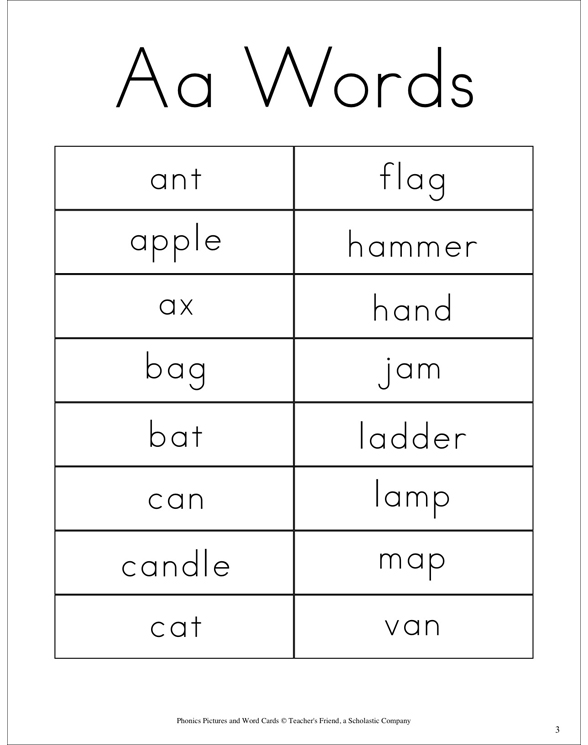 Short Aa: Phonics Pictures | Printable Clip Art and Images