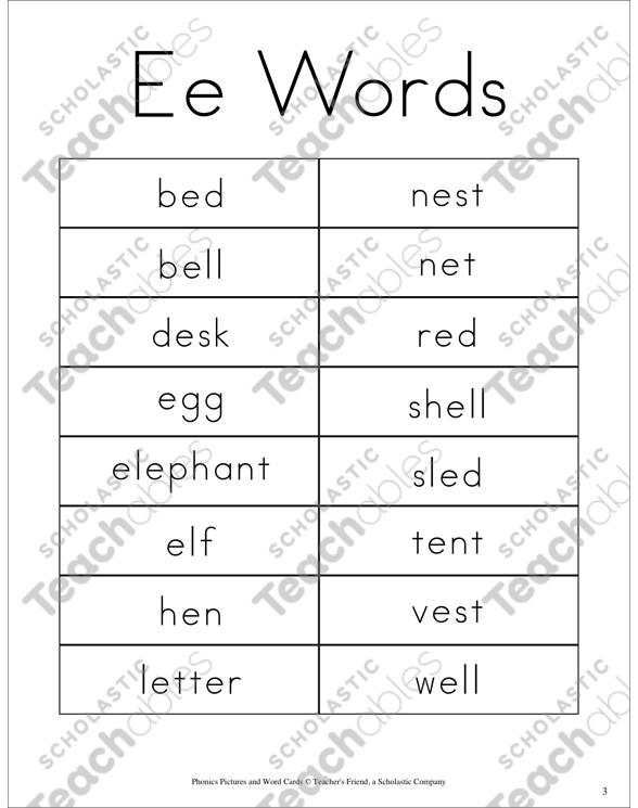 Short Ee: Phonics Pictures | Printable Clip Art and Images