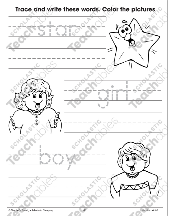 Trace-and-Write Practice: star, girl, boy | Printable Skills Sheets