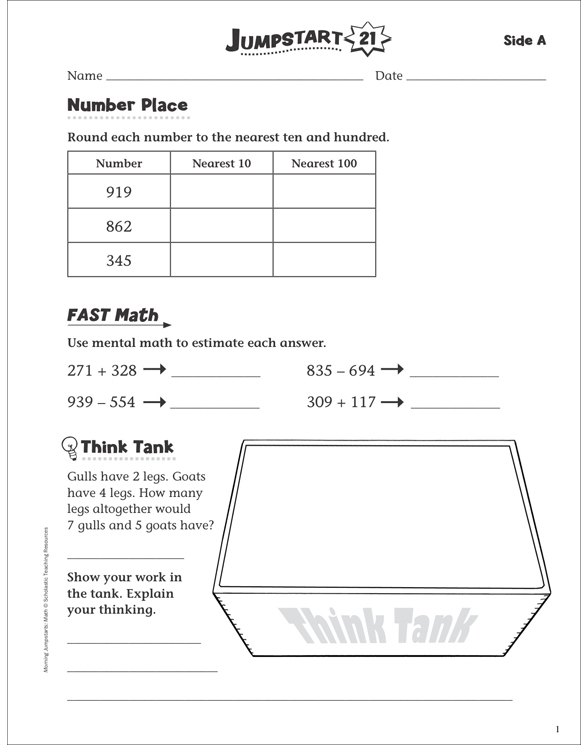 Independent Practice: Grade 3 Math Jumpstart 21 | Printable Skills Sheets