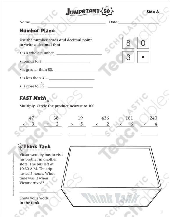 Independent Practice: Grade 3 Math Jumpstart 50 | Printable Skills Sheets