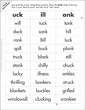Word Sort Worksheets