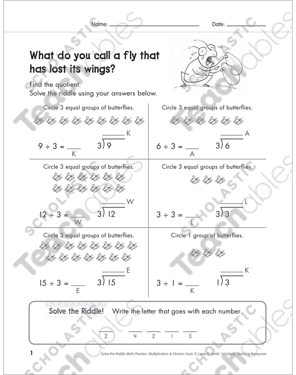 Solve-the-Riddle 32 (Division) | Printable Number Puzzles and Skills Sheets