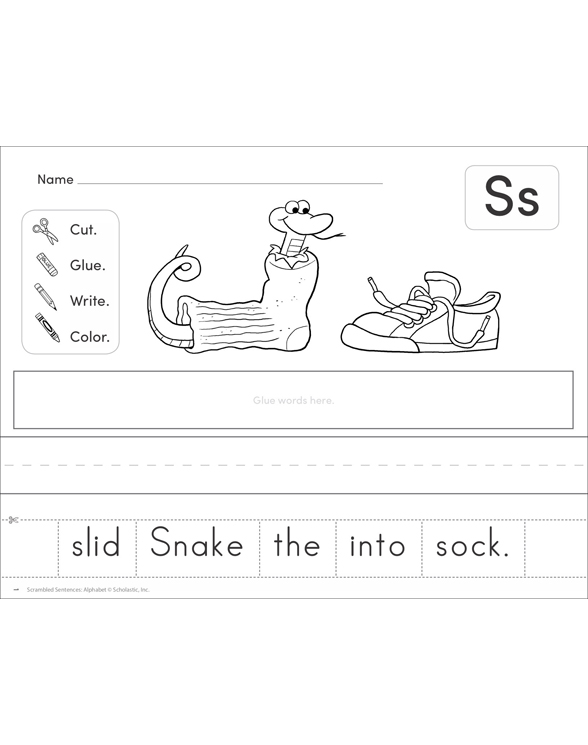 Letter Ss: Scrambled Sentence Alphabet Page | Printable Cut, Pastes and ...