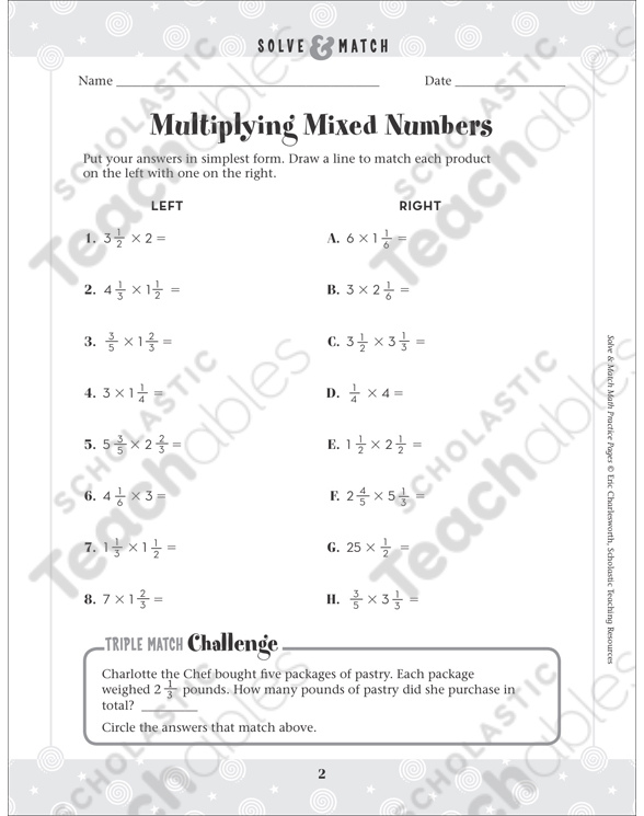 Multiplying Fractions & Mixed Numbers: Solve & Match Math | Printable ...