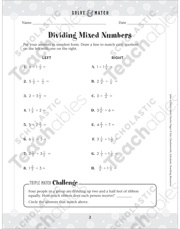 Dividing Mixed Numbers Worksheet