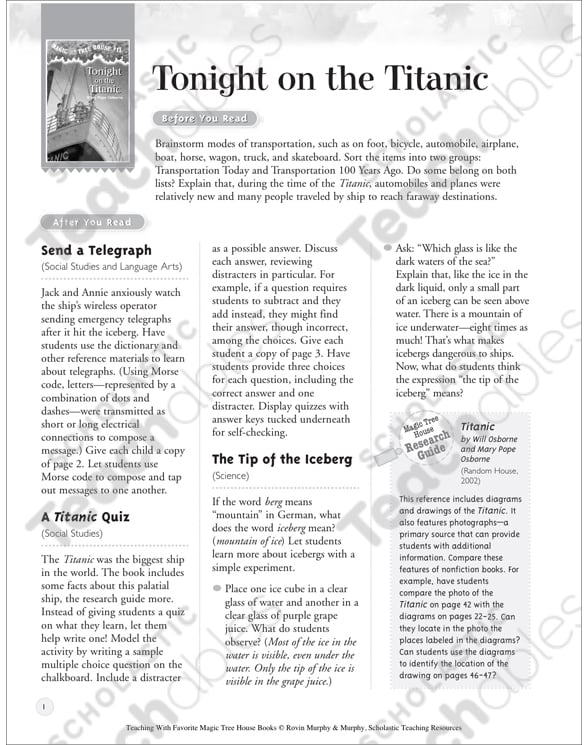Teaching With: Tonight on the Titanic | Printable Lesson Plans and Ideas