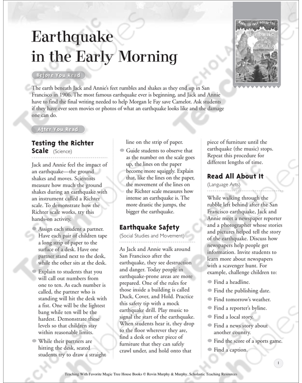 Teaching With: Earthquake in the Early Morning | Printable Lesson Plans ...