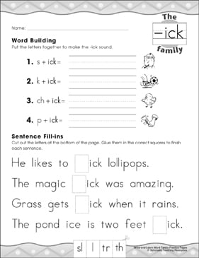 Ick Word Family Worksheets