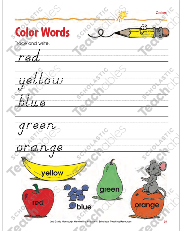 Color Words Worksheets For Handwriting