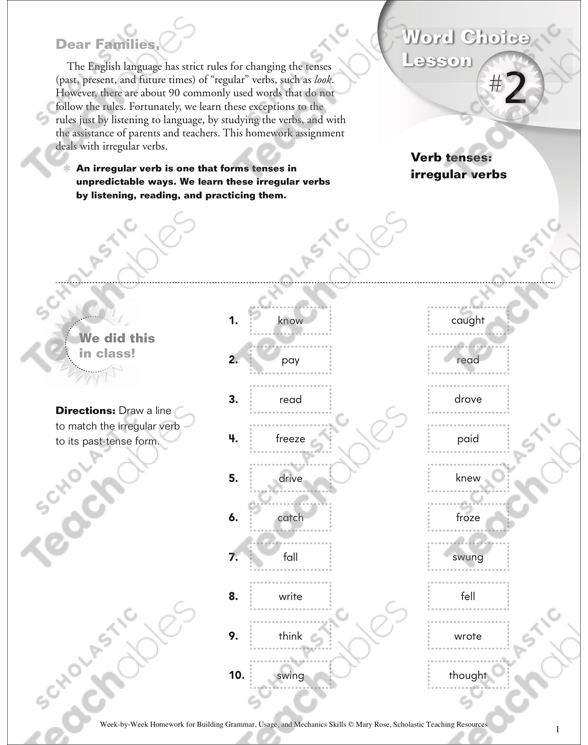 Word Choice Lesson 2: Grammar/Mechanics/Usage | Printable Skills Sheets