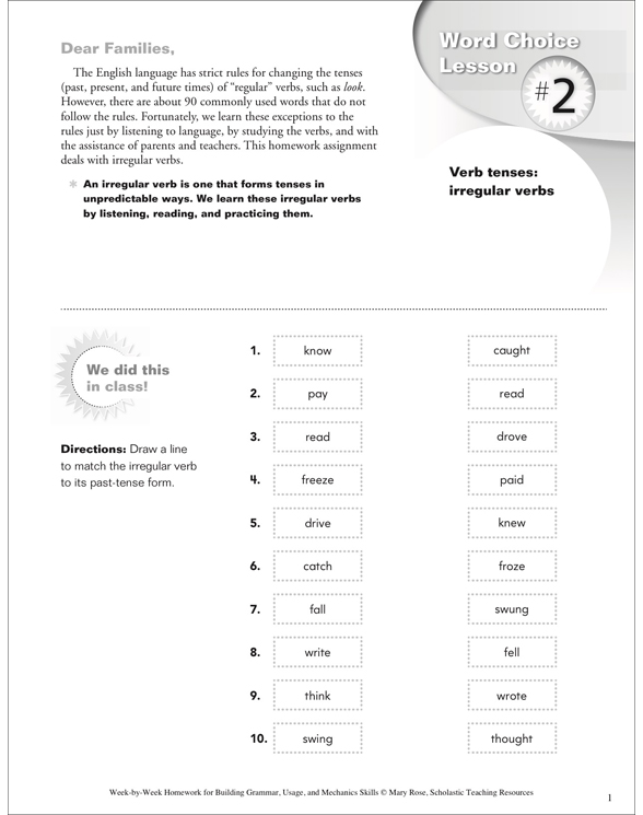 Word Choice Lesson 2: Grammar/Mechanics/Usage | Printable Skills Sheets