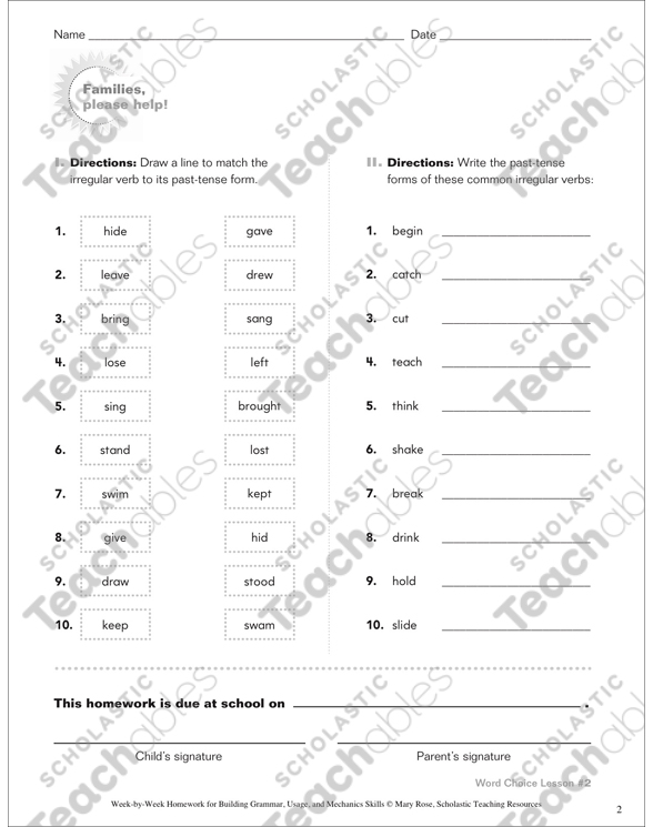 Word Choice Lesson 2: Grammar/Mechanics/Usage | Printable Skills Sheets