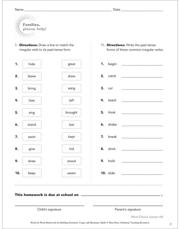 Word Choice Lesson 2: Grammar/Mechanics/Usage | Printable Skills Sheets