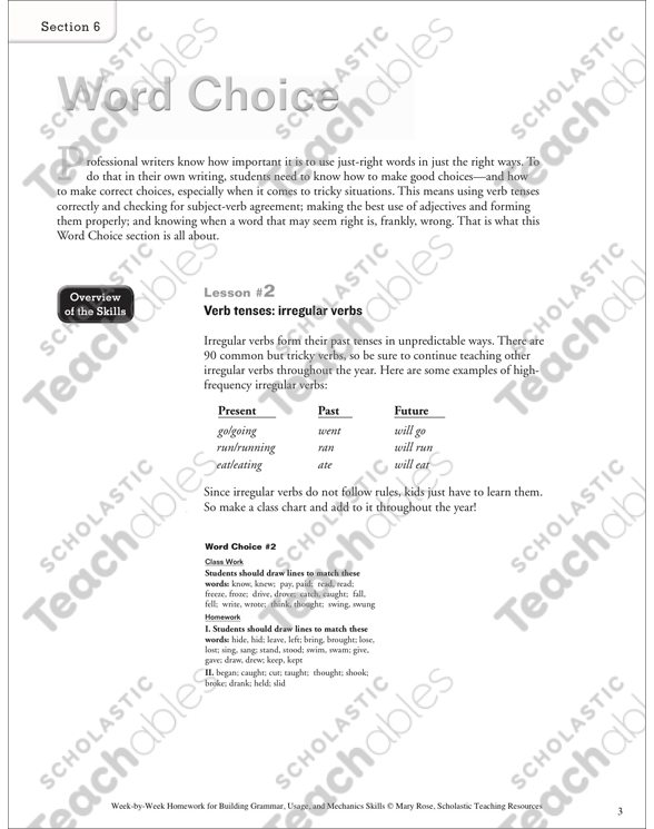 Word Choice Lesson 2: Grammar/Mechanics/Usage | Printable Skills Sheets