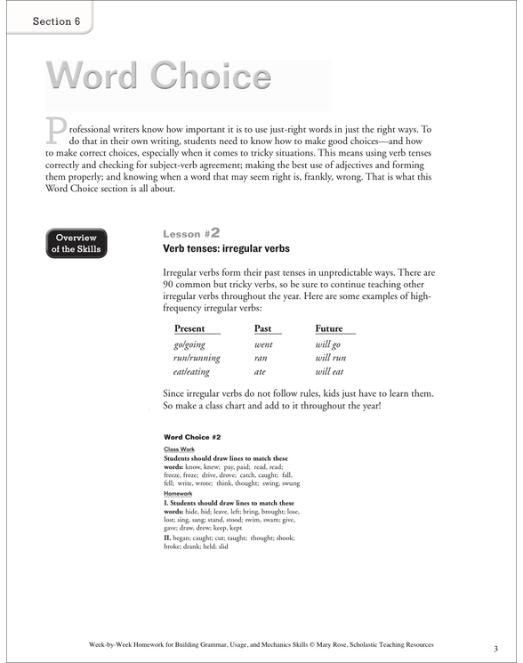 Word Choice Lesson 2: Grammar/Mechanics/Usage | Printable Skills Sheets