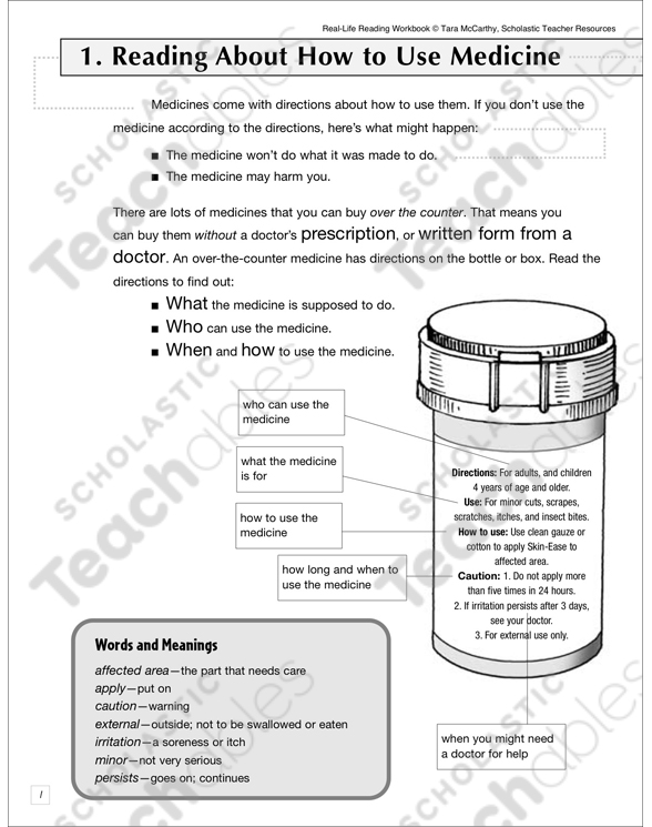 Reading About How to Use Medicine: Life Skills | Printable Skills ...