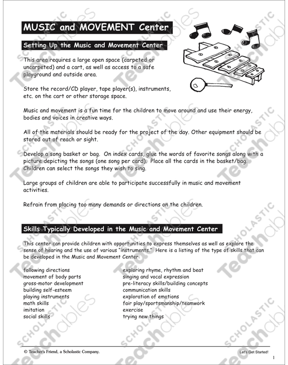 Music and Movement Center: PreK Learning Centers | Printable Learning ...