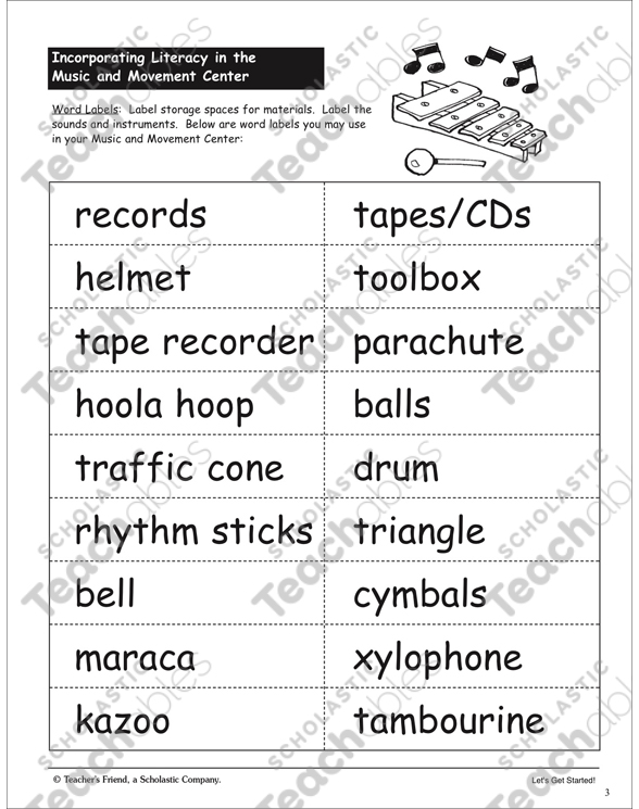 Music and Movement Center: PreK Learning Centers | Printable Learning ...